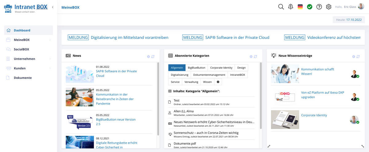 Intranet-Beispiele©IntranetBOX-Dashboard-News - blog.intranetbox.de